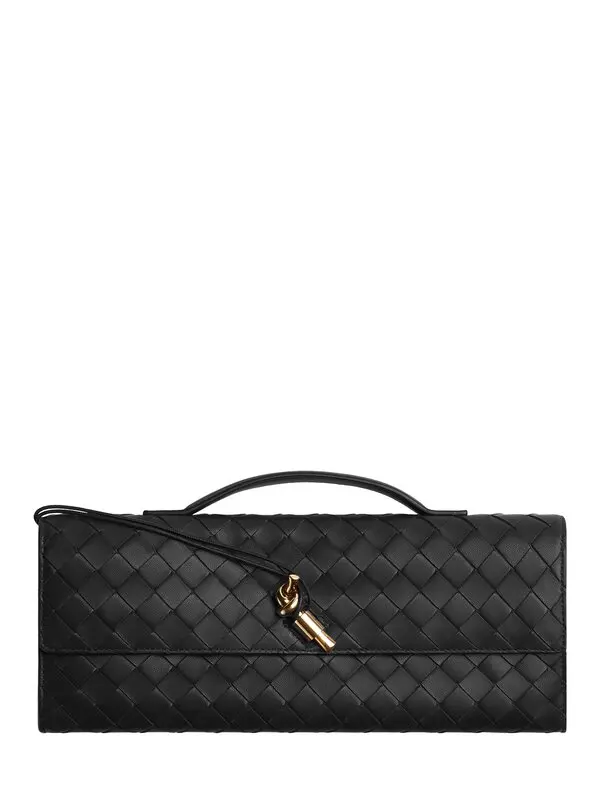 Bottega Veneta Leather Andiamo Clutch - Black