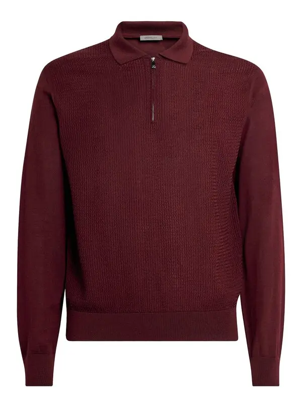 Corneliani Virgin Wool Quarter-zip Polo Sweater - Red