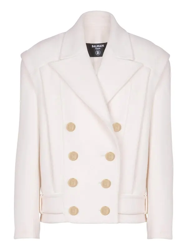 Balmain Wool-cashmere Pea Coat - White