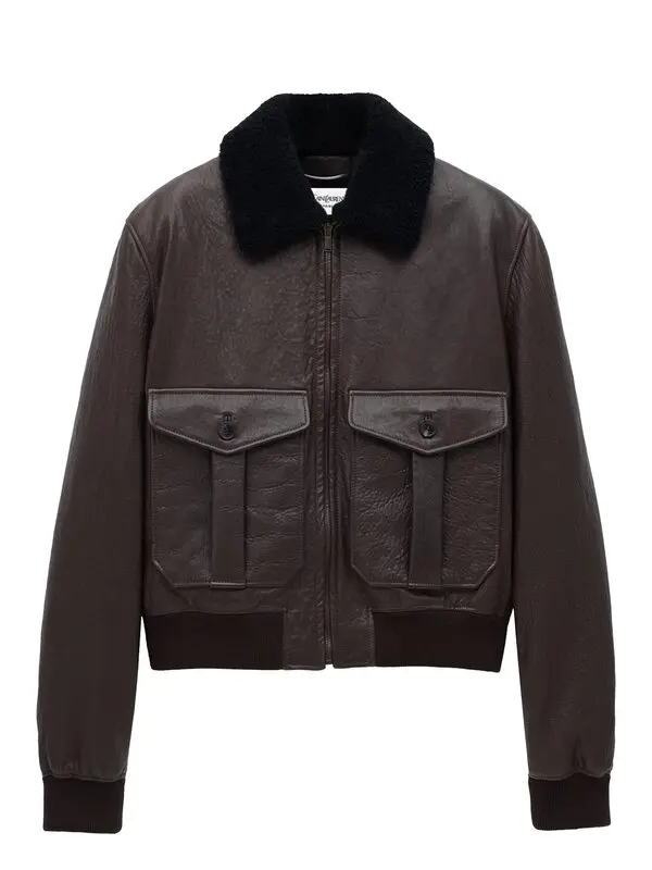 Saint Laurent Shearling-collar Leather Jacket - Brown
