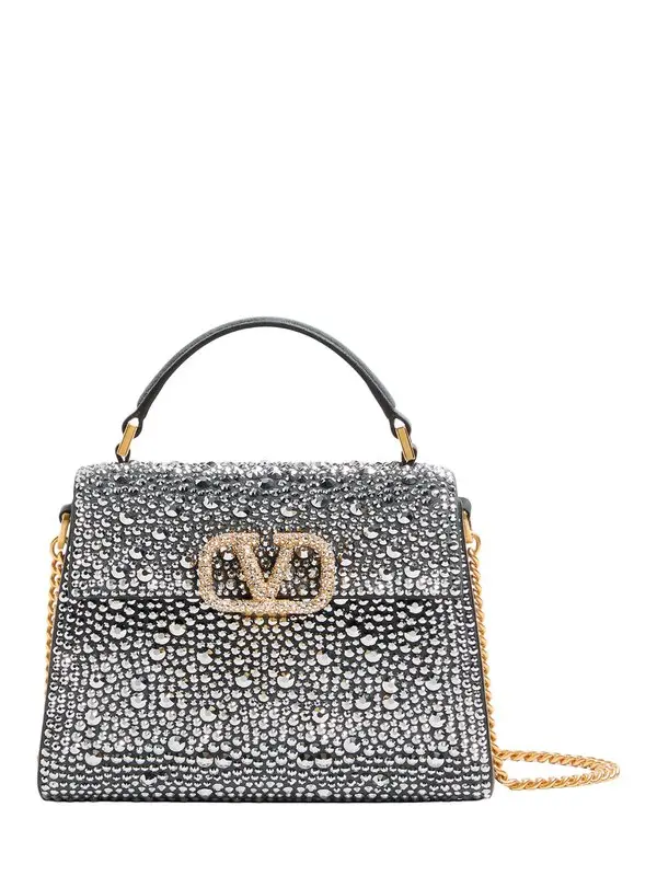 Valentino Garavani Mini Leather Top-handle Bag With Embellishments - Silver