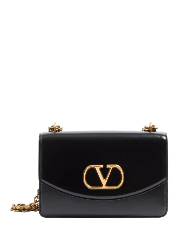 Valentino Garavani Calf Leather Vain Shoulder Bag - Black