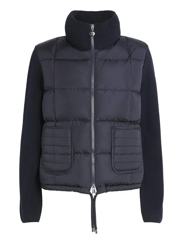 Moncler Down And Virgin Wool Panelled Cardigan - Navy