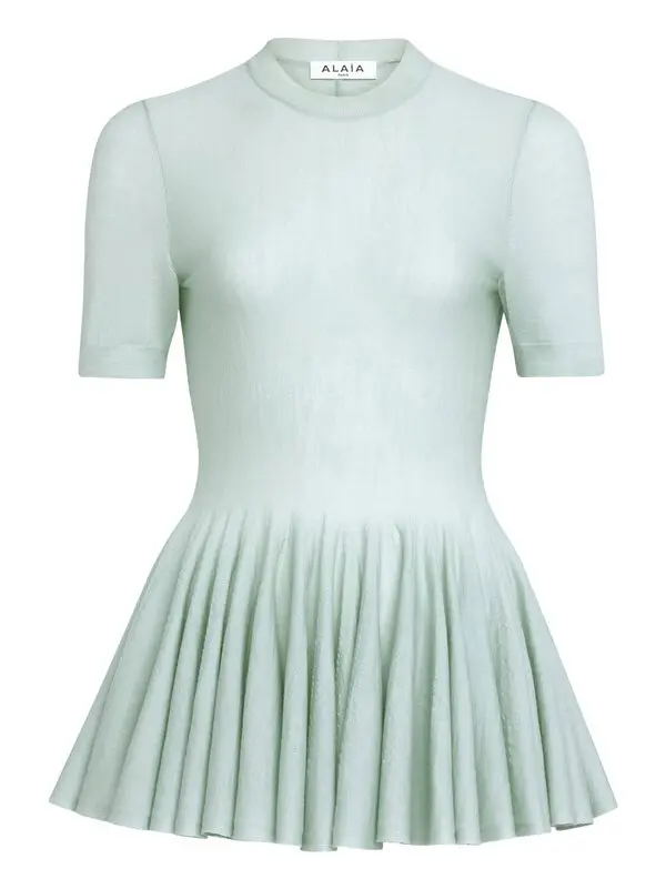 Alaïa Virgin Wool Peplum Top - Green