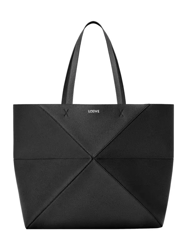 Loewe Large Puzzle Fold Leather Tote Bag - Black