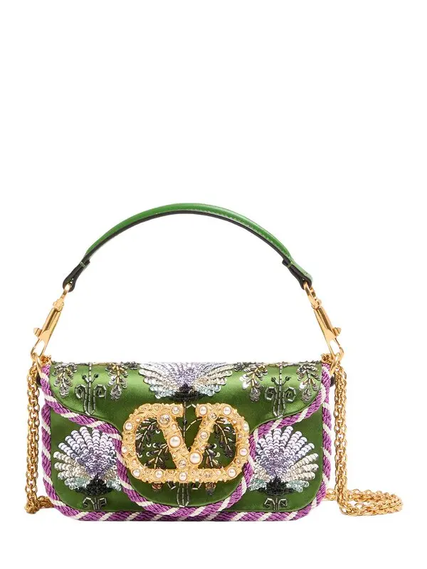Valentino Garavani Small Embellished Locò Shoulder Bag - Green