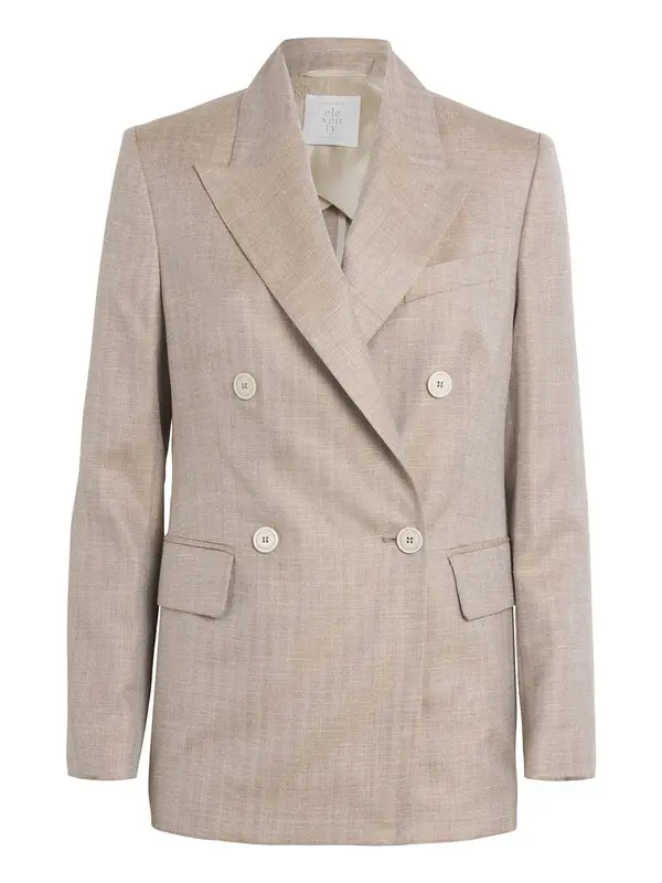 Eleventy Wool-silk-linen Double-breasted Blazer - Beige