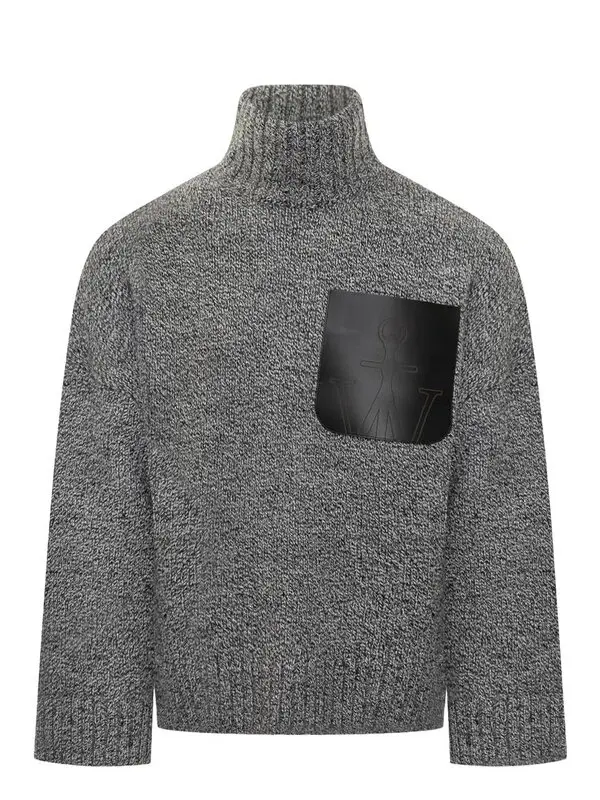 JW Anderson Wool Sweater With Leather Pocket - Grey
