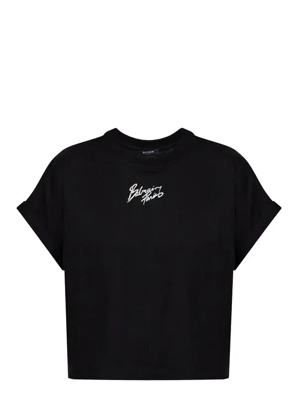Balmain Top With Printed Logo - Black