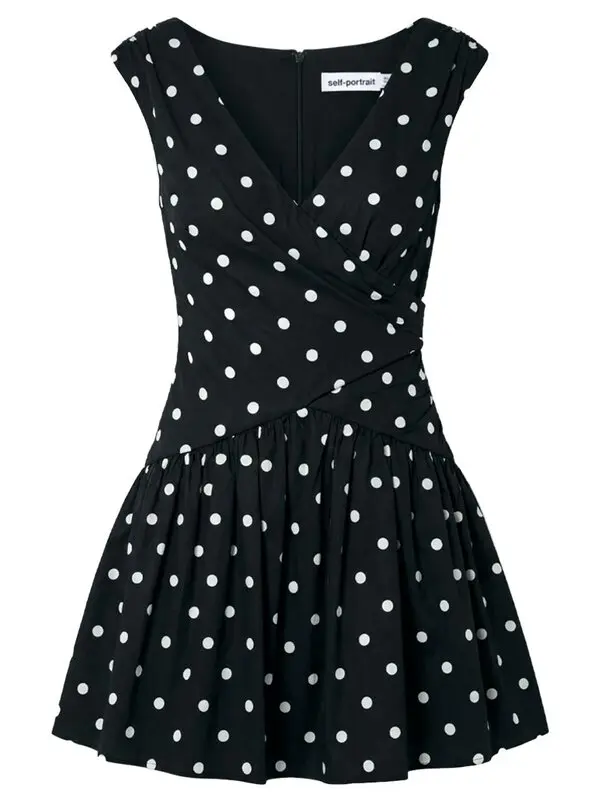 SELF-PORTRAIT Short Polka Dot Dress - Black