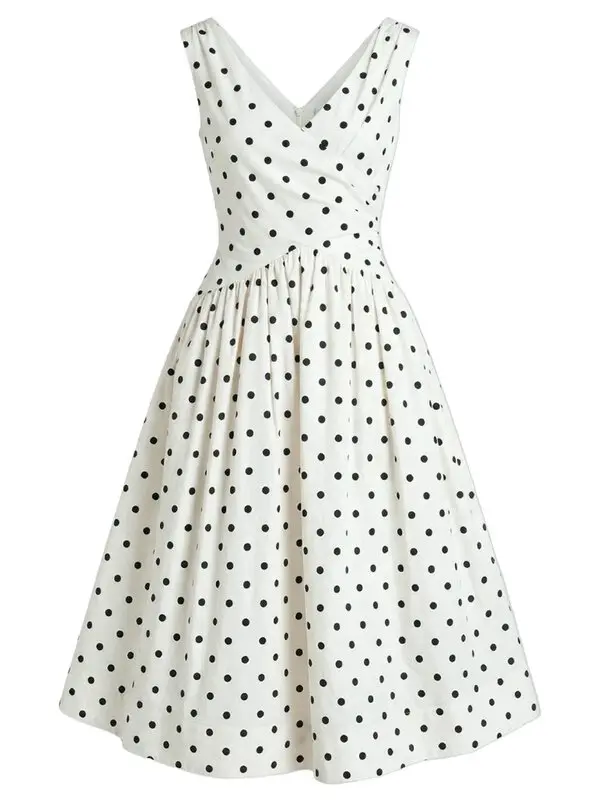 SELF-PORTRAIT Polka Dot Pattern Midi Dress - Cream