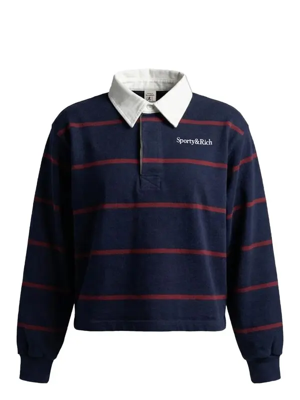 SPORTY & RICH Striped Polo Shirt - Navy Blue