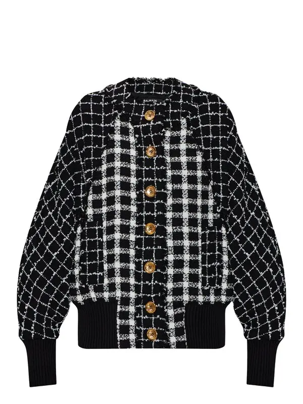 Balmain Check Pattern Bomber Jacket - Black
