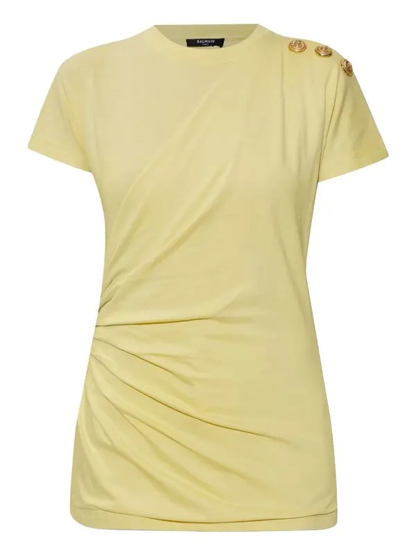 Balmain T-shirt With Decorative Draping - Yellow