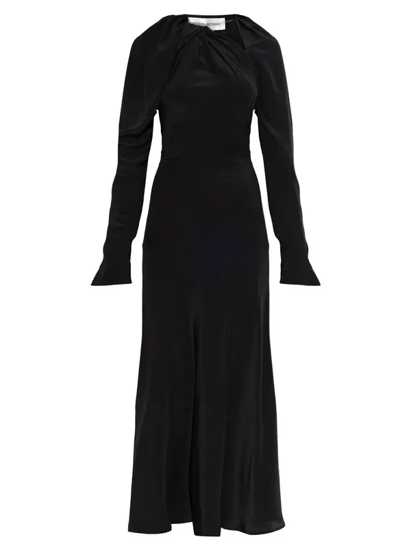 Victoria Beckham Silk Dress With Decorative Neckline - Black