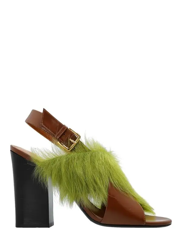 Marni Heeled Sandals With Fur Appliqu - Brown