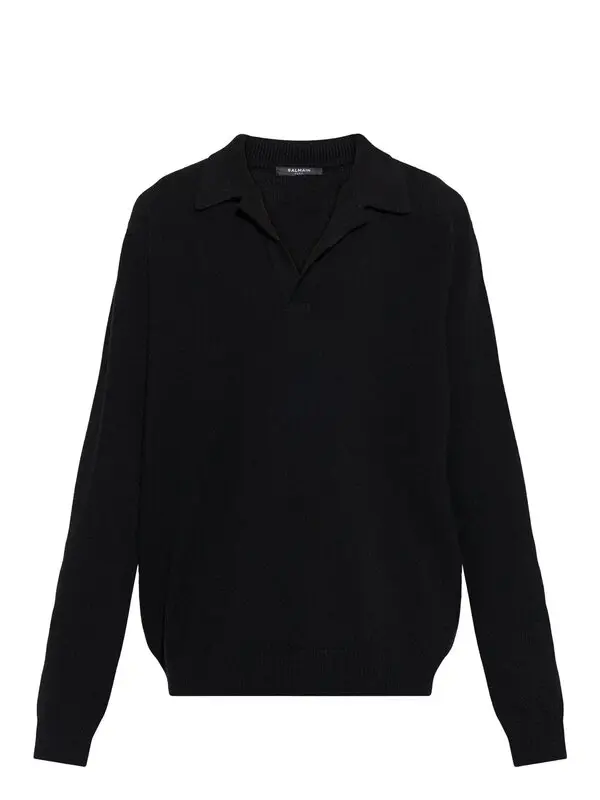 Balmain V-neck Ribbed Knit Sweater - Black