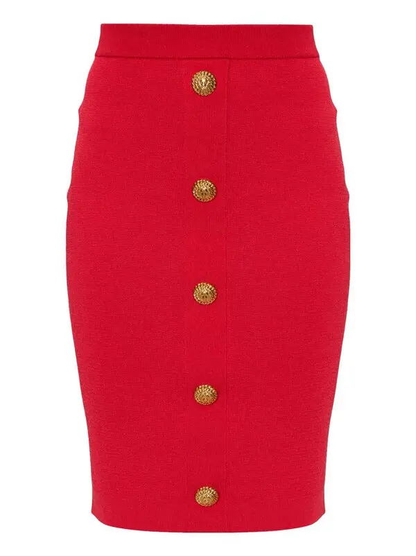 Balmain Pencil Skirt With Decorative Buttons - Red