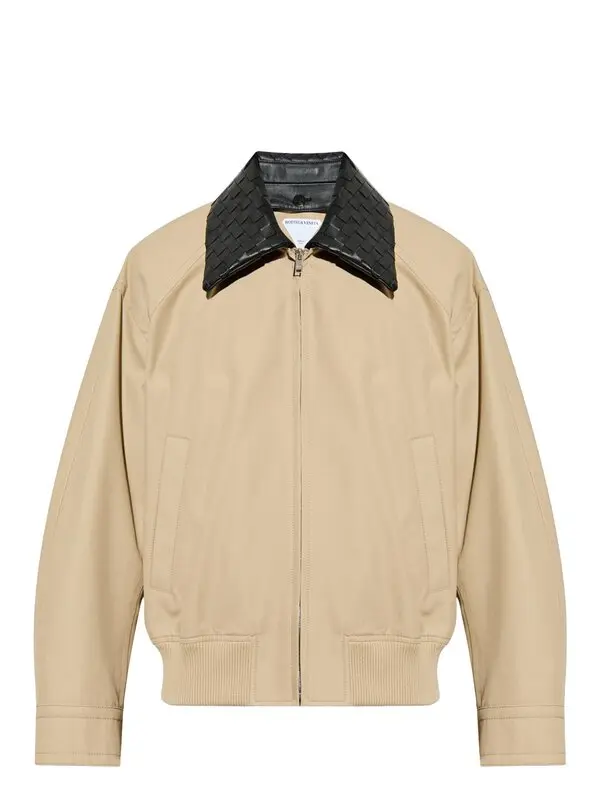 Bottega Veneta Zip-up Jacket With Leather Collar - Beige