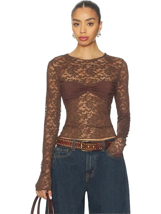 Lioness Lace Long Sleeve Top - Chocolate