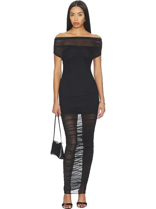 SEROYA Mesh Midi Dress - Black