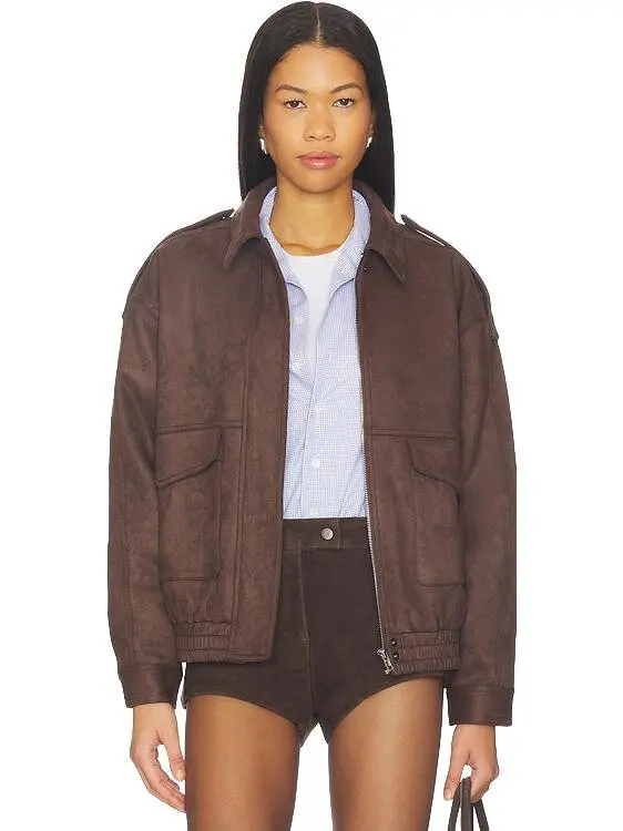 ELODIE THE LABEL Elio Faux Suede Jacket - Chocolate
