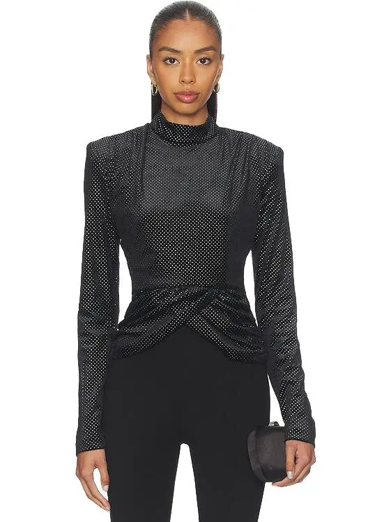 ROTATE BY BIRGER CHRISTENSEN Velvet Draped Top - Black