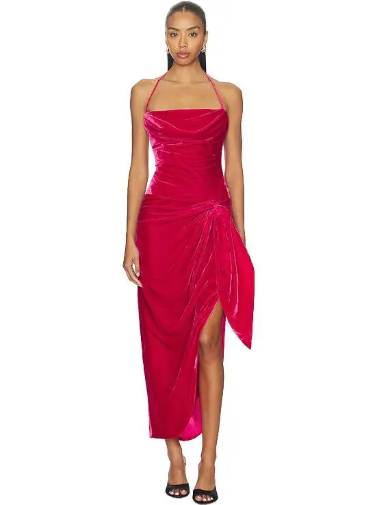 Cinq À Sept Noah Velvet Halterneck Draped Dress - Pink