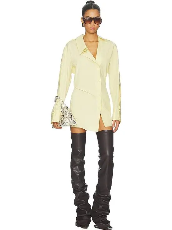 Attico Asymmetrical Shirt Mini Dress - Yellow