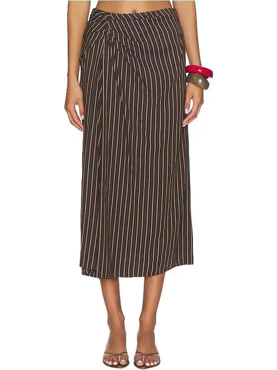 A.L.C. Striped Crepe Midi Skirt - Brown