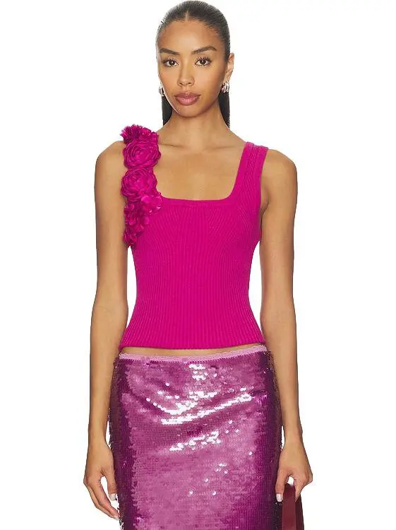 Aje Floral Applique Knit Tank Top - Fuchsia