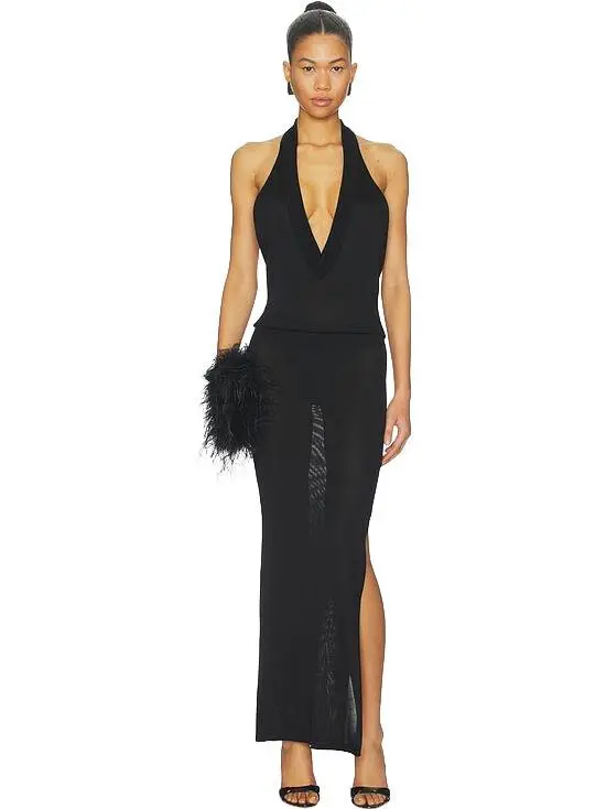 Attico Deep V Midi Dress - Black