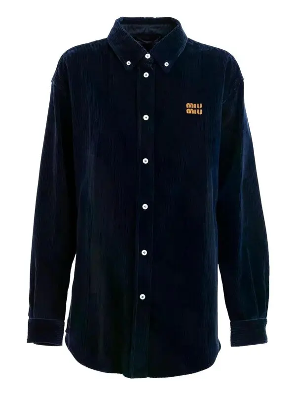 Miu Miu Corduroy Buttoned Shirt Jacket With Logo Lettering - Blue
