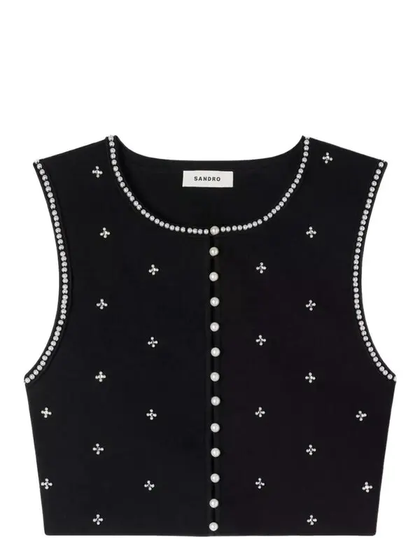 Sandro Sleeveless Embellished Cropped Top - Black