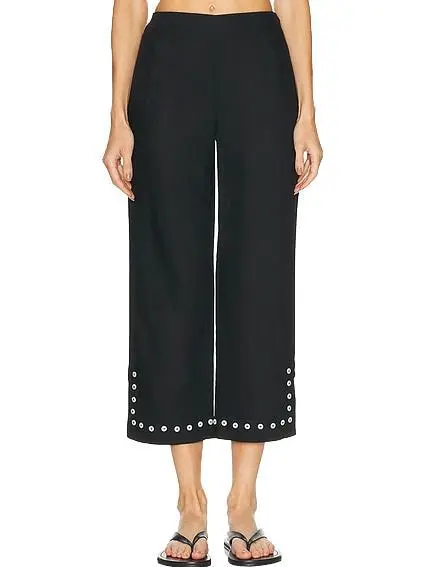 Staud Linen Blend Pants With Button Embellishments - Black