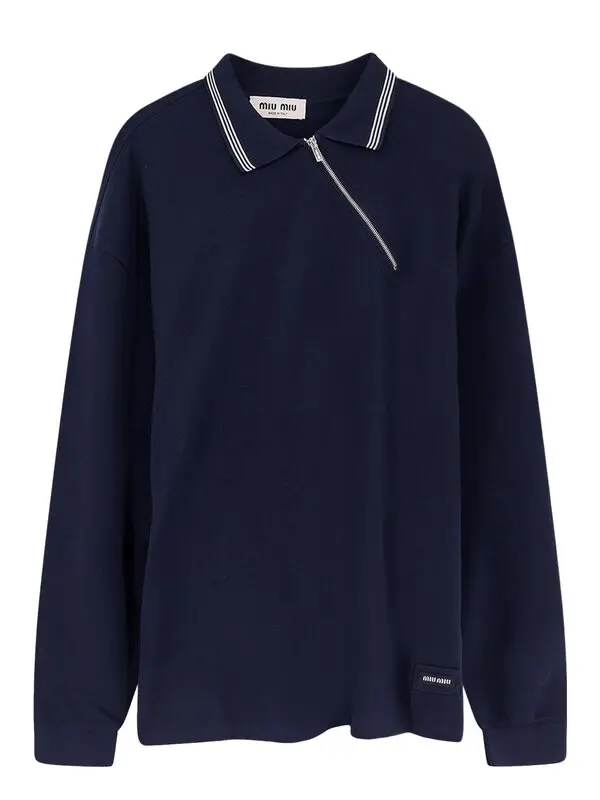 Miu Miu Cotton Polo Shirt With Metal Zip - Blue