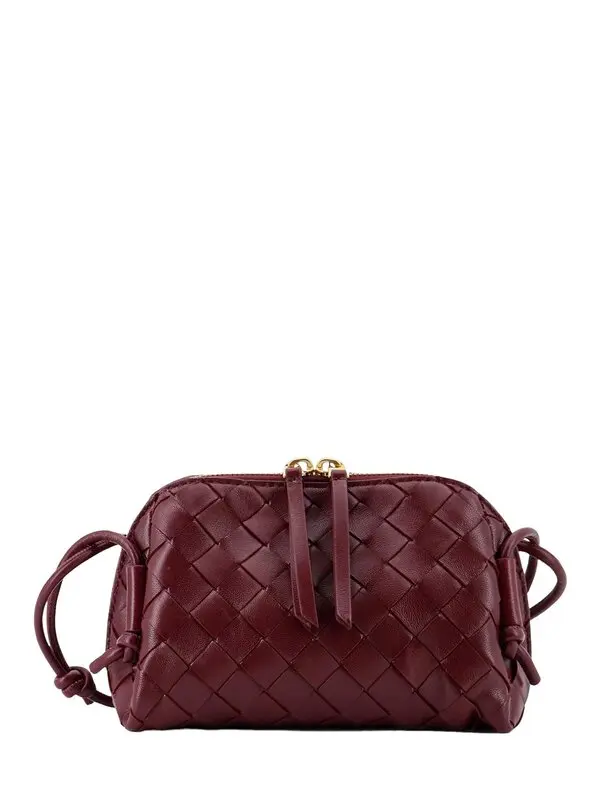 Bottega Veneta Concert Pouch Leather Crossbody Bag With Intrecciato Motif - Red