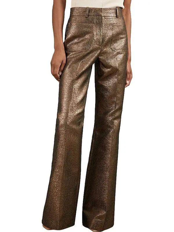 REISS Petite Sienna Sparkle Flare Trousers - Gold