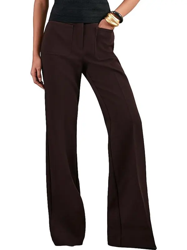 REISS Priya Petite Flare Trousers - Chocolate