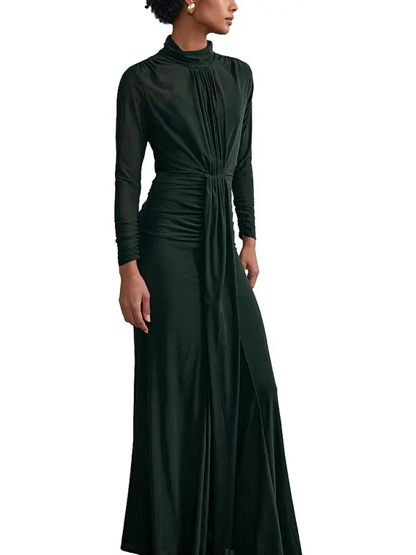 REISS Petite Danni Long Sleeve Ruched Maxi Dress - Dark Green