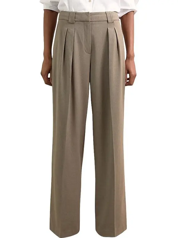REISS Petite Poppie Wide Leg Flannel Trousers - Neutral