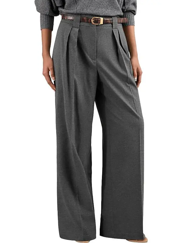 REISS Petite Poppie Wide Leg Flannel Trousers - Grey