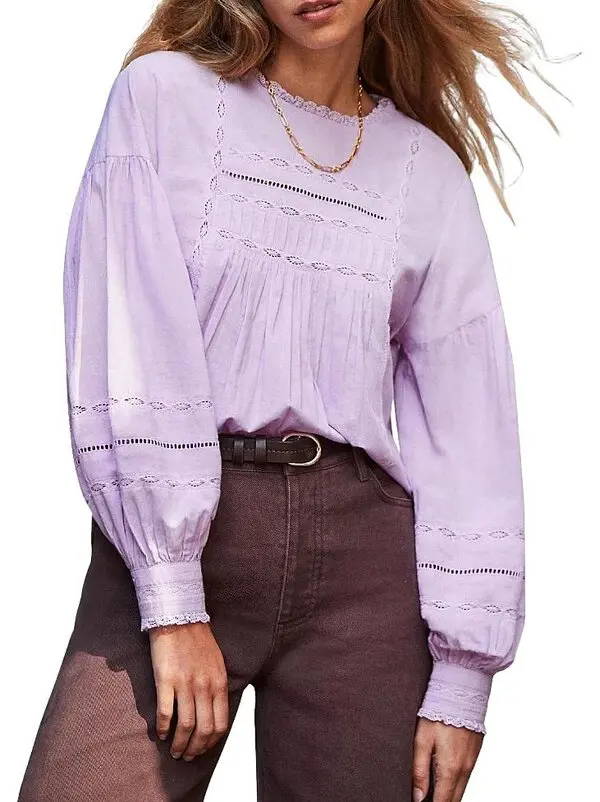RO & ZO Lace Insert Long Sleeve Blouse - Lilac