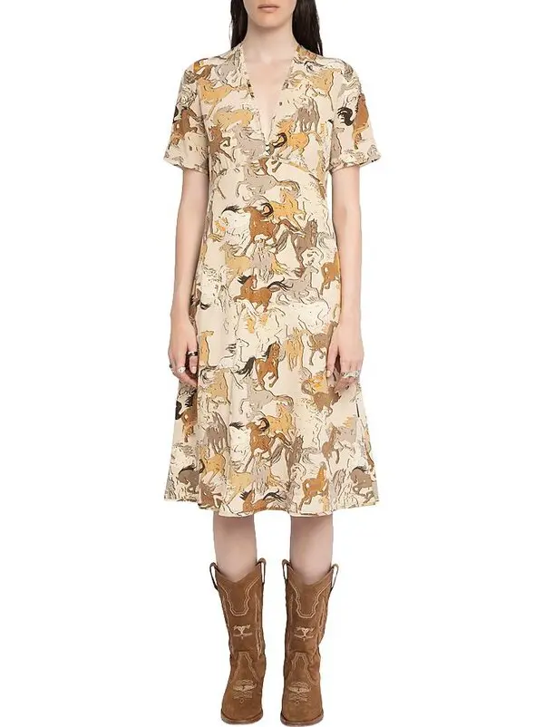 Zadig&Voltaire Rhodral Horse Print Silk Dress - Ecru