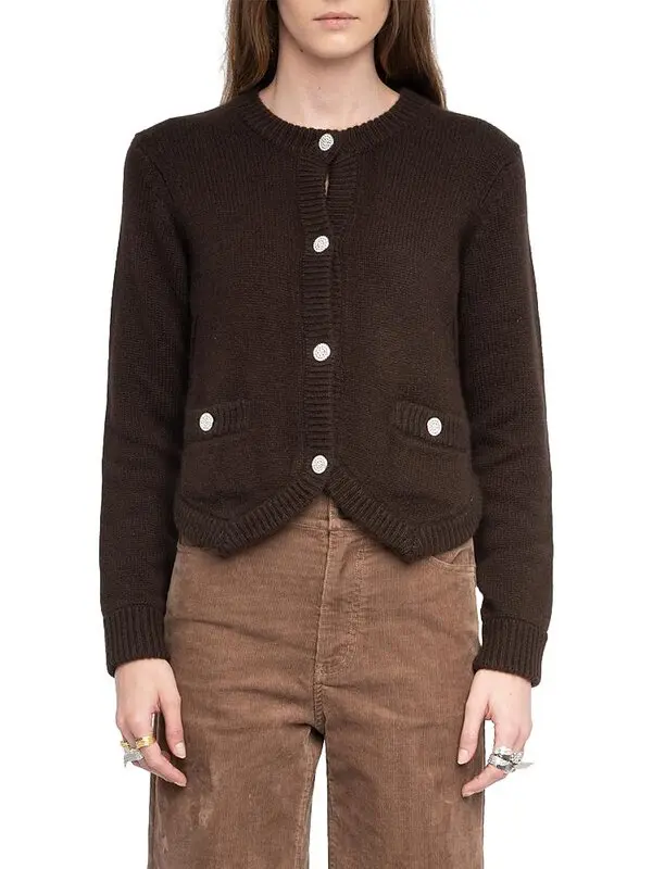 Zadig&Voltaire Westia Cashmere Cardigan Sweater - Dark Chocolate