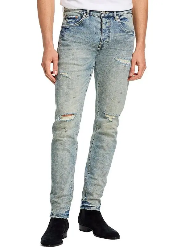 PURPLE BRAND Worn Slashed Paint Jeans - Light Indigo