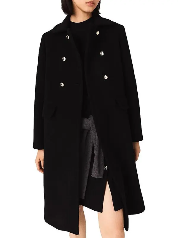 Maje Long Wool Blend Coat - Black