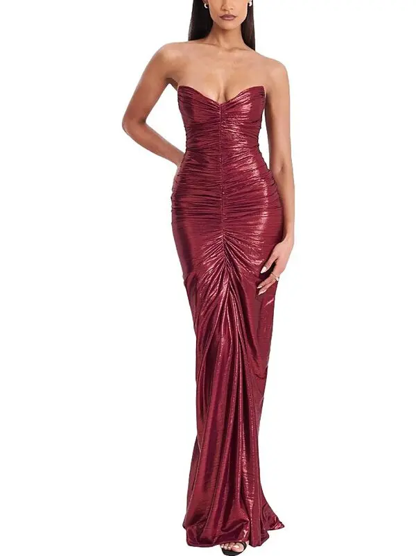 MISS CIRCLE Sable Ruched Glitter Mermaid Gown - Burgundy