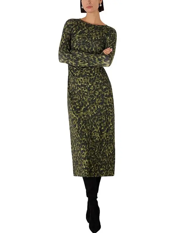 Whistles Animal Print Ruched Jersey Dress - Green/multi