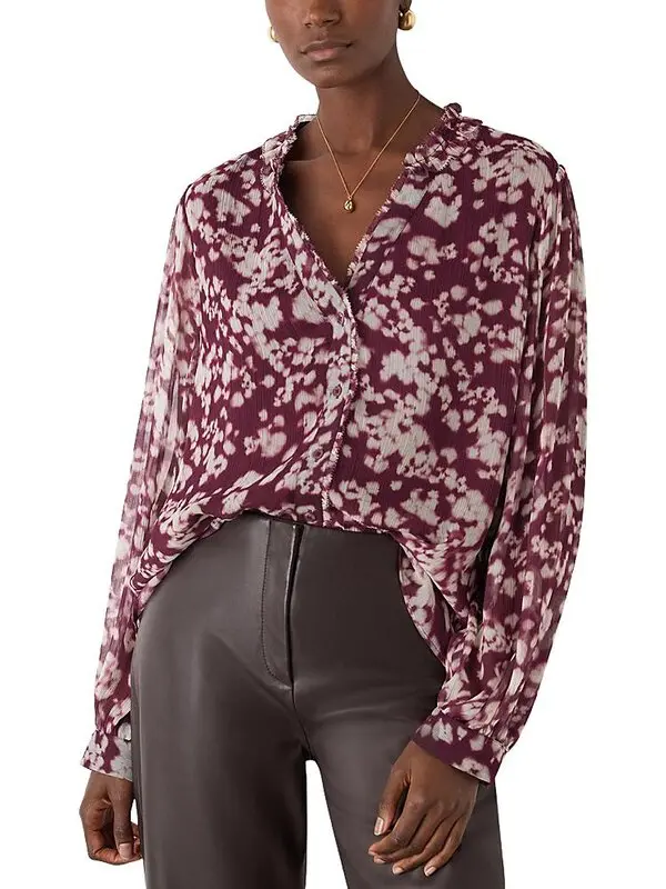 Whistles Inky Floral Long Sleeve Blouse - Murgundy/multi